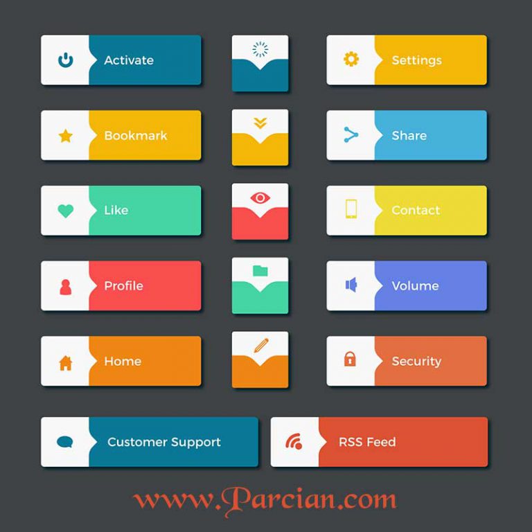 فایل لایه باز دکمه سایت طراحی دکمه برای وبلاگ و سایت آماده با فتوشاپ و ایلاستریتور